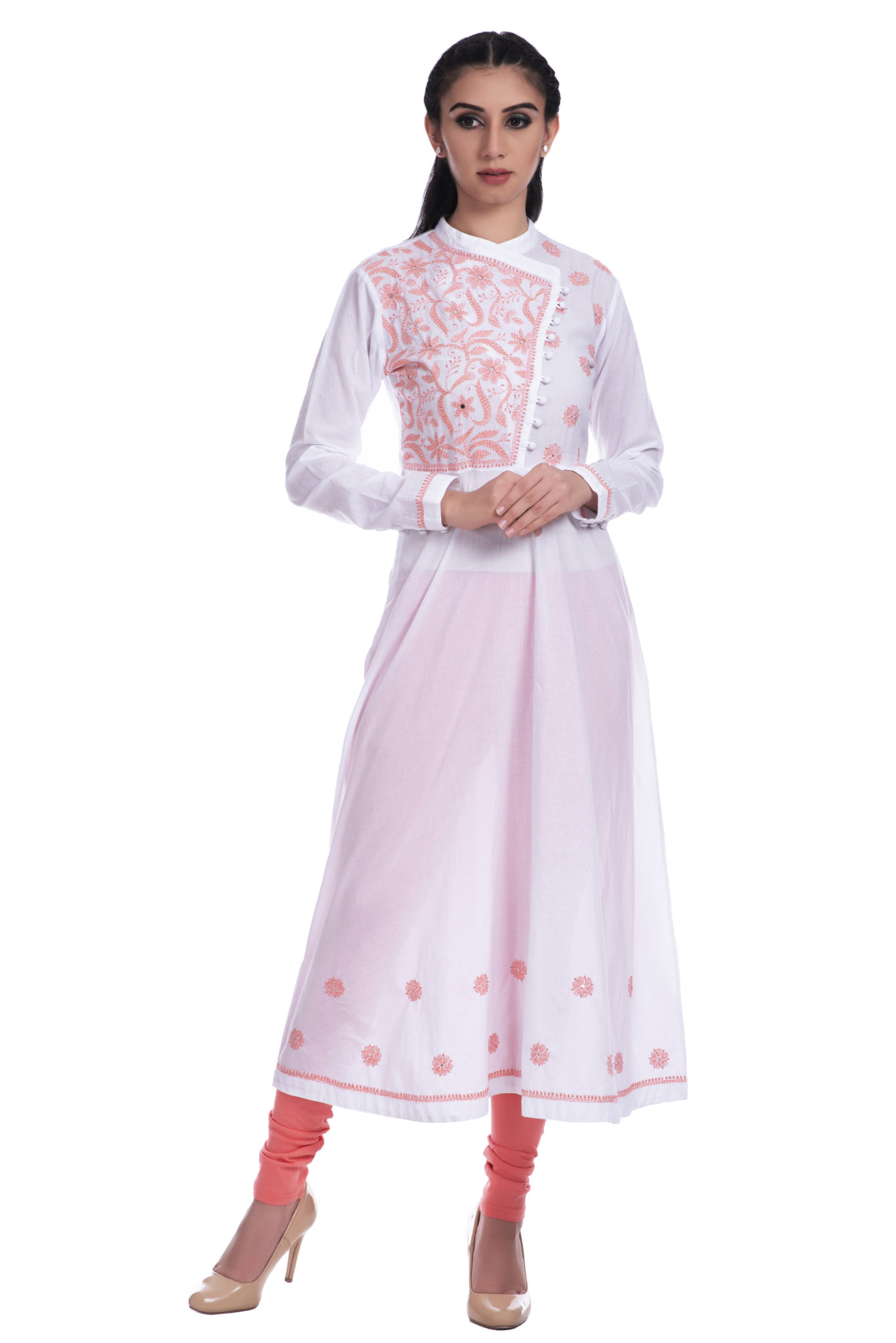 White Chikankari Overlap Tepchi Kurta | Ethnic and Beyond